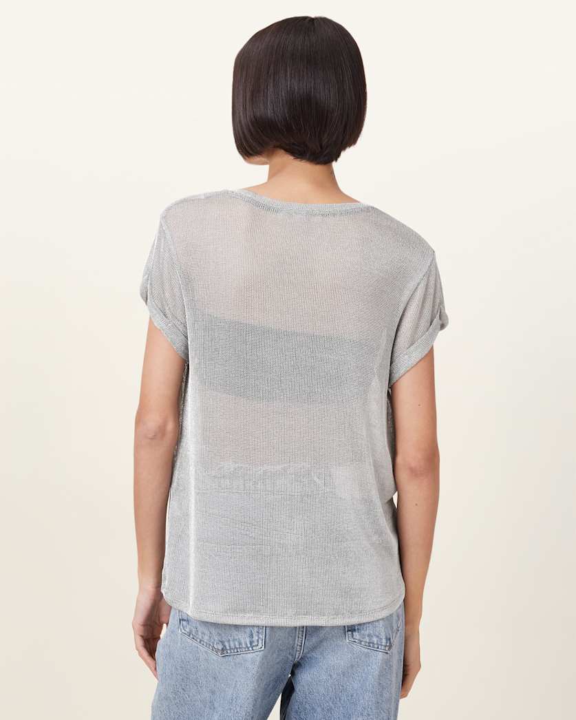 Thea Sparkle Top Metallic Silver | ALLSAINTS
